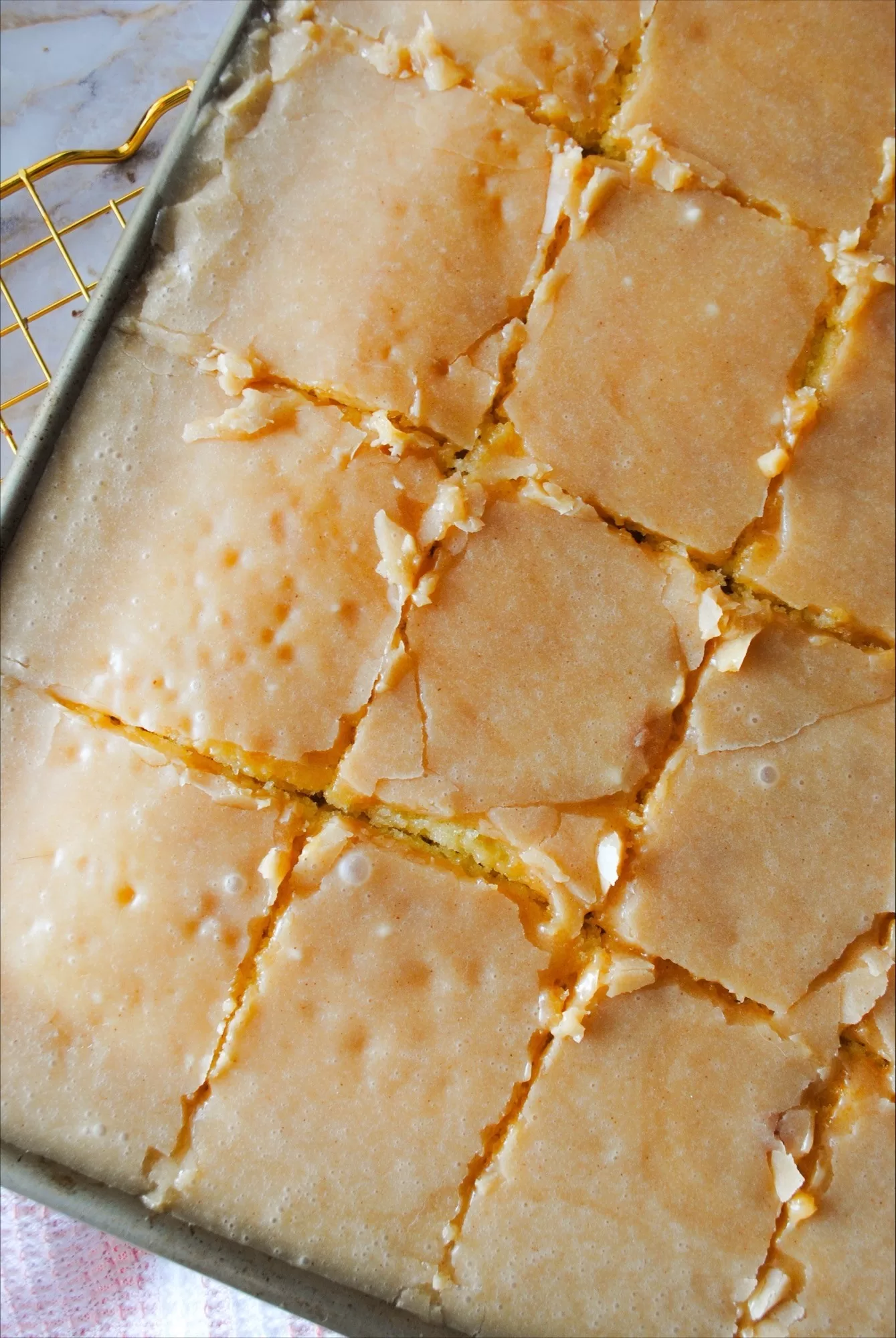 Yellow Texas Sheet Cake with Peanut Butter Icing - Maegan Kay Bakes